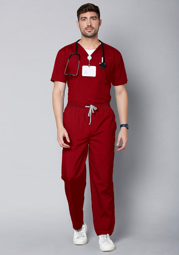 Buy Classic 10-Pocket Men's Scrub - Maroon | Knya