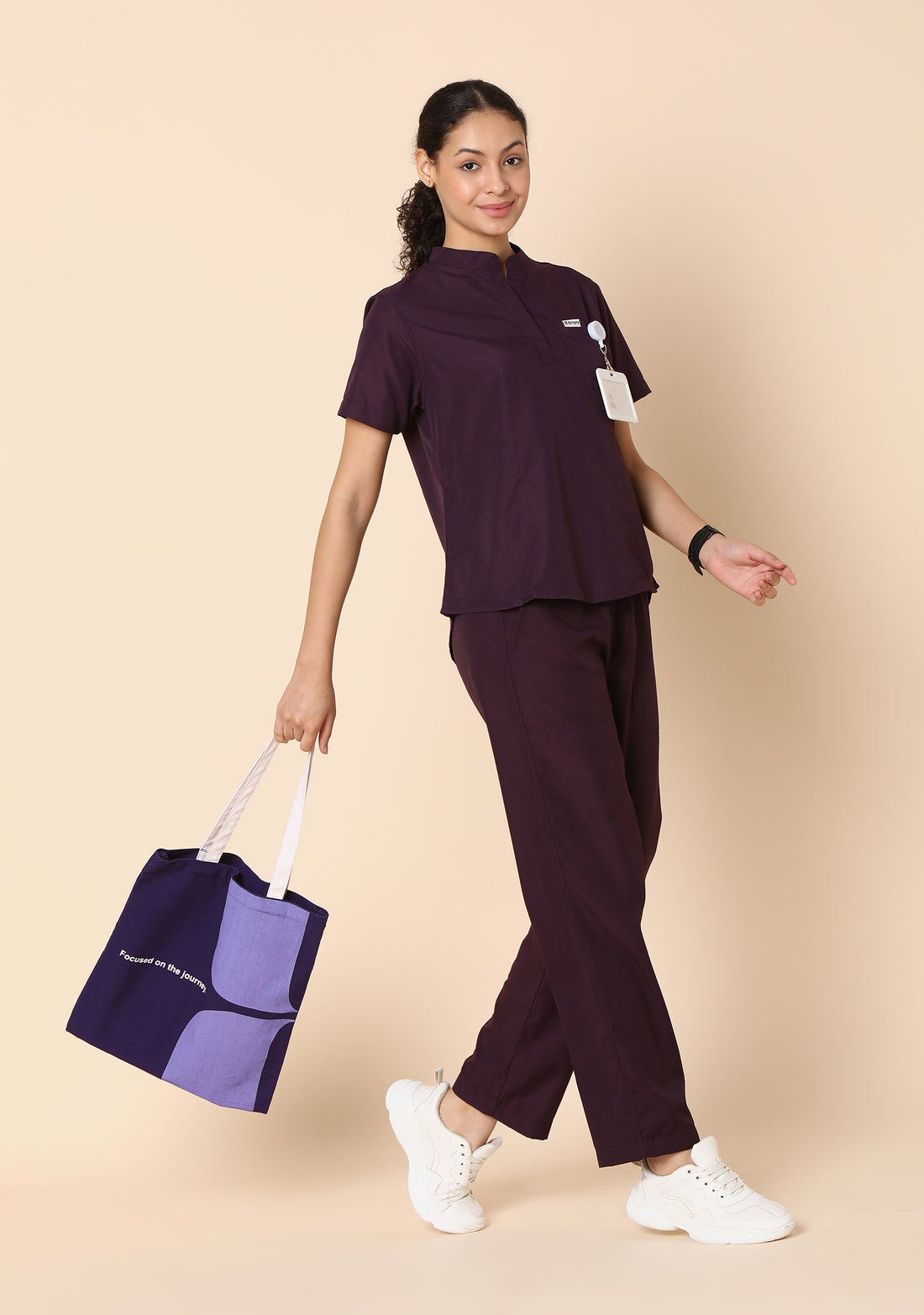 Buy Classic Women's 5-Pocket Mandarin Collar (Wine) Scrub Online – Knya