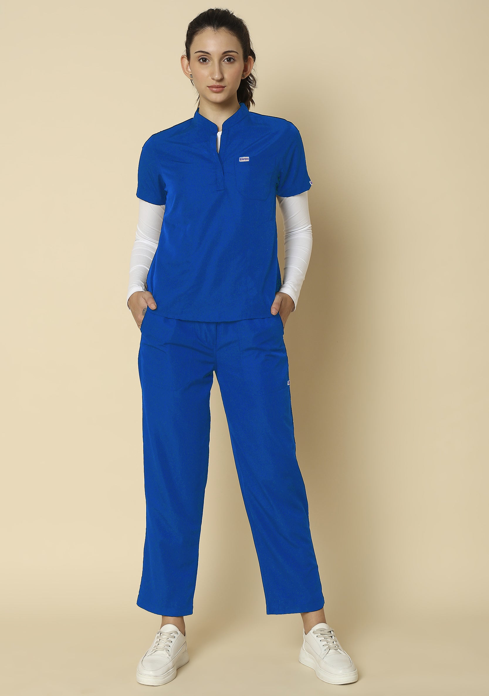 Buy Classic Women's 5-Pocket Mandarin Collar Galaxy Blue Scrub Online ...