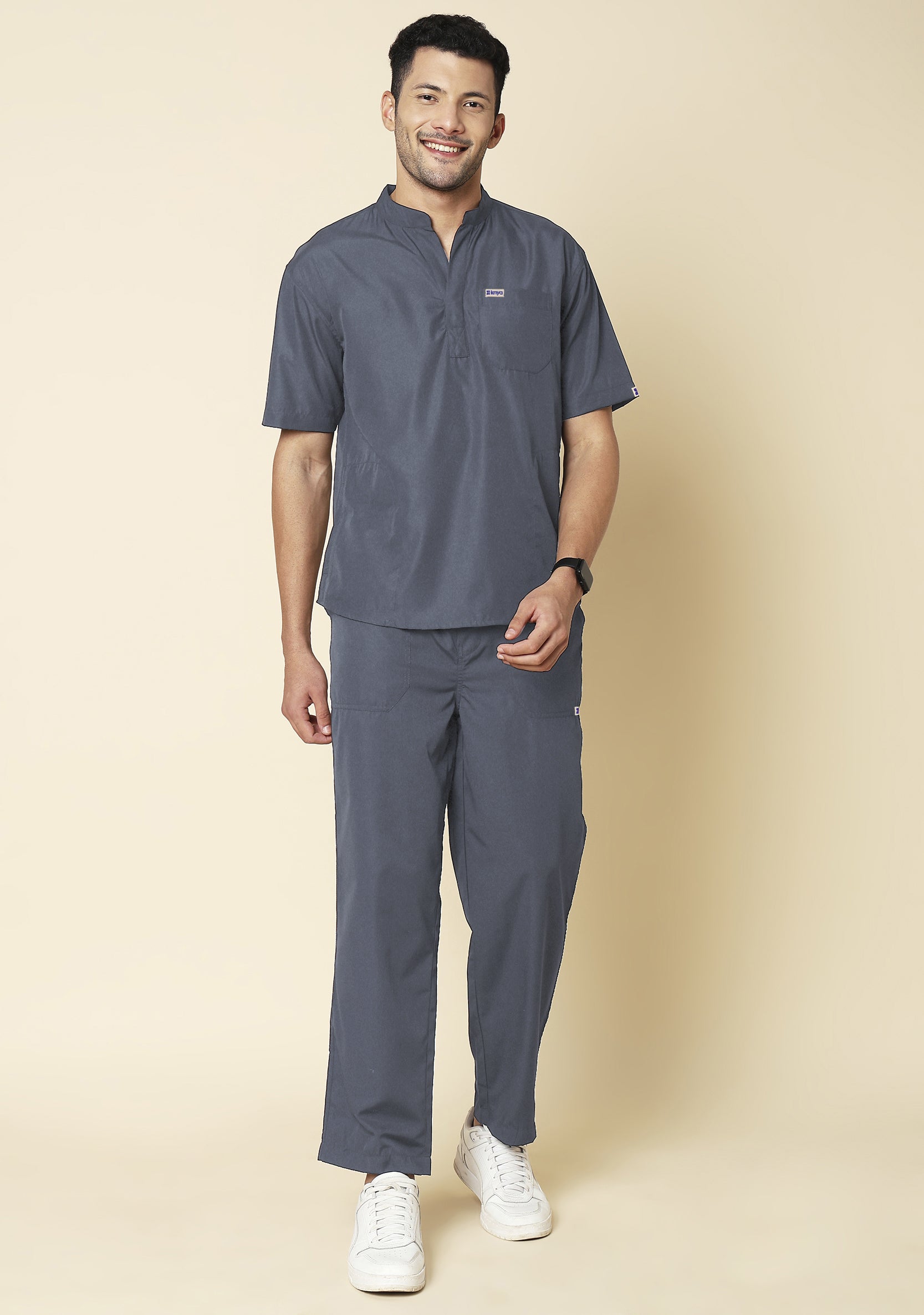 Buy Classic Men's 5-Pocket Mandarin Collar (Heather Grey) Scrub Online ...